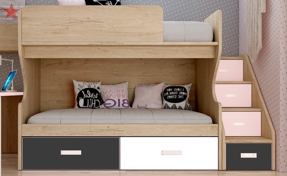 LITERA DE MADERA CON CAJONES Y ESCALERA LIDER 28* - Muebles Detena